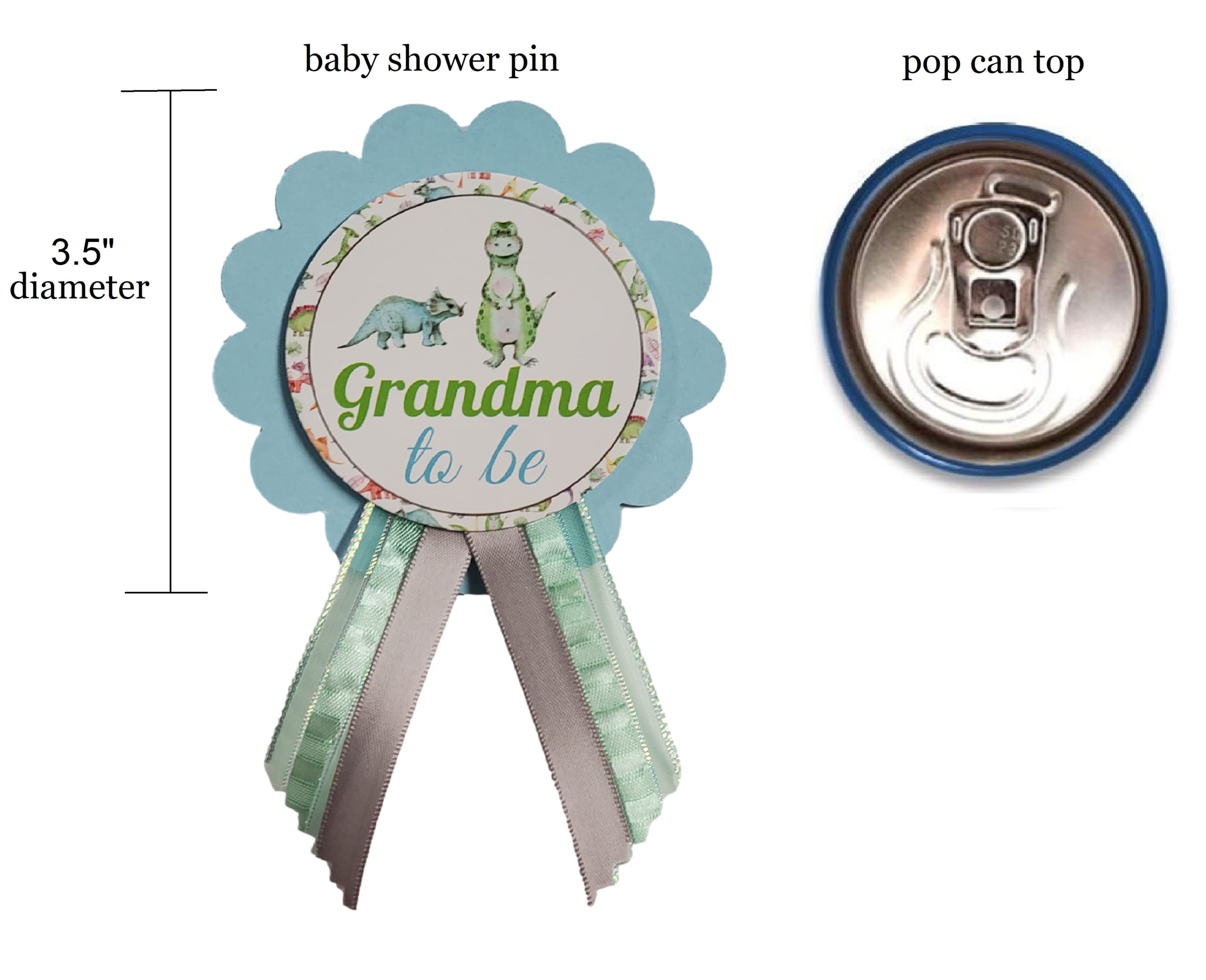 Dinosaur Baby Shower Pins for Mommy Daddy Grandma Jungle Family to wear, It's a Boy Baby Sprinkle (GRANDMA)