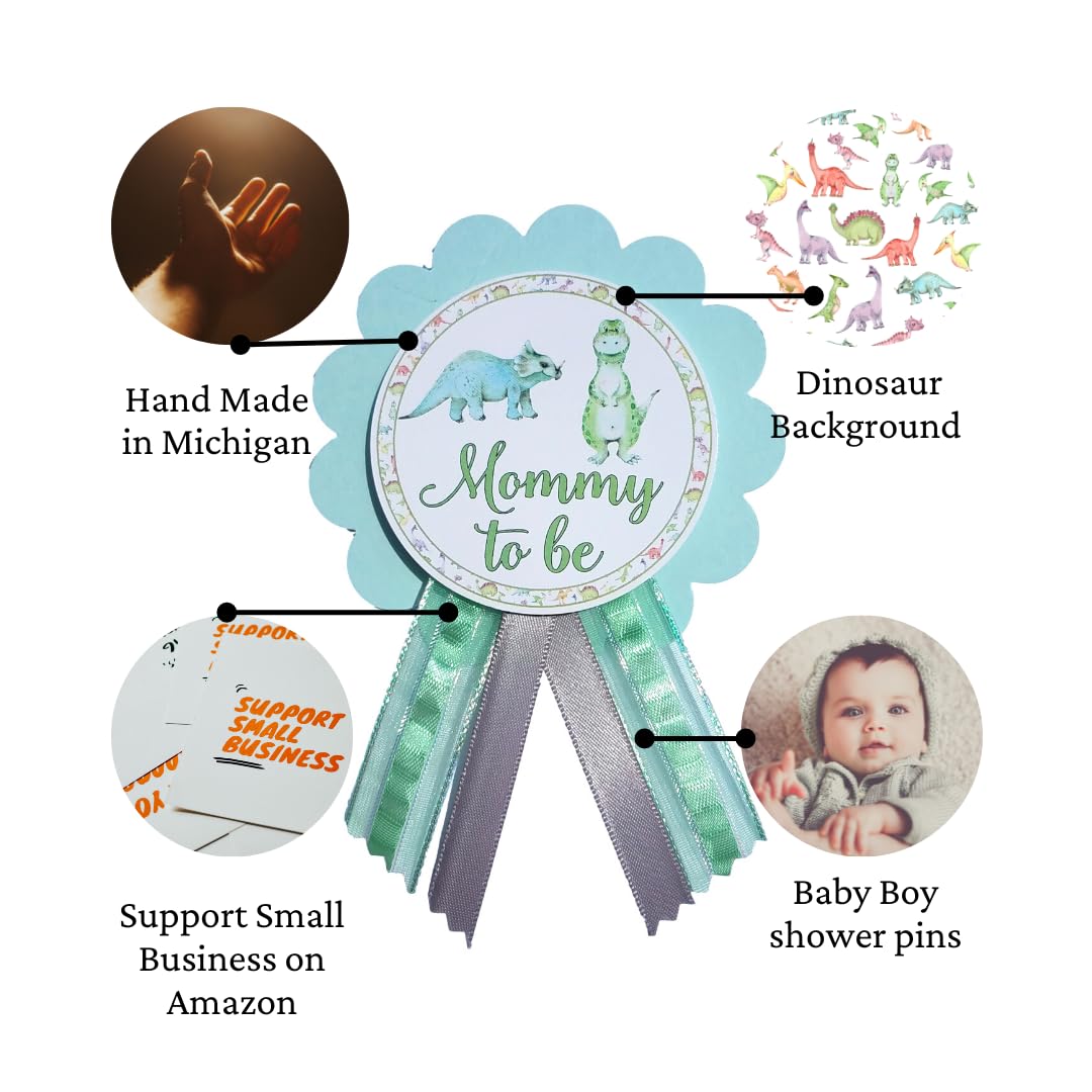 Dinosaur Baby Shower Pins for Mommy Daddy Grandma Jungle Family to wear, It's a Boy Baby Sprinkle (GRANDMA)