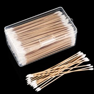 norme 6 inch caliber cleaning swabs round/pointed tip with wooden handle cleaning swabs for jewelry ceramics electronics in storage case, 300 pieces (pointed and round tip)