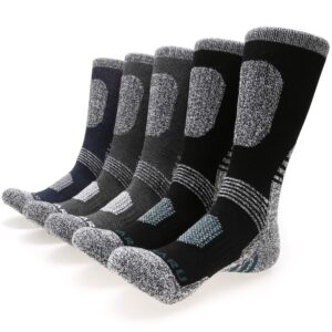 mirmaru men’s 5 pairs hiking socks- multi performance moisture wicking outdoor sports hiking crew socks (m251-large)