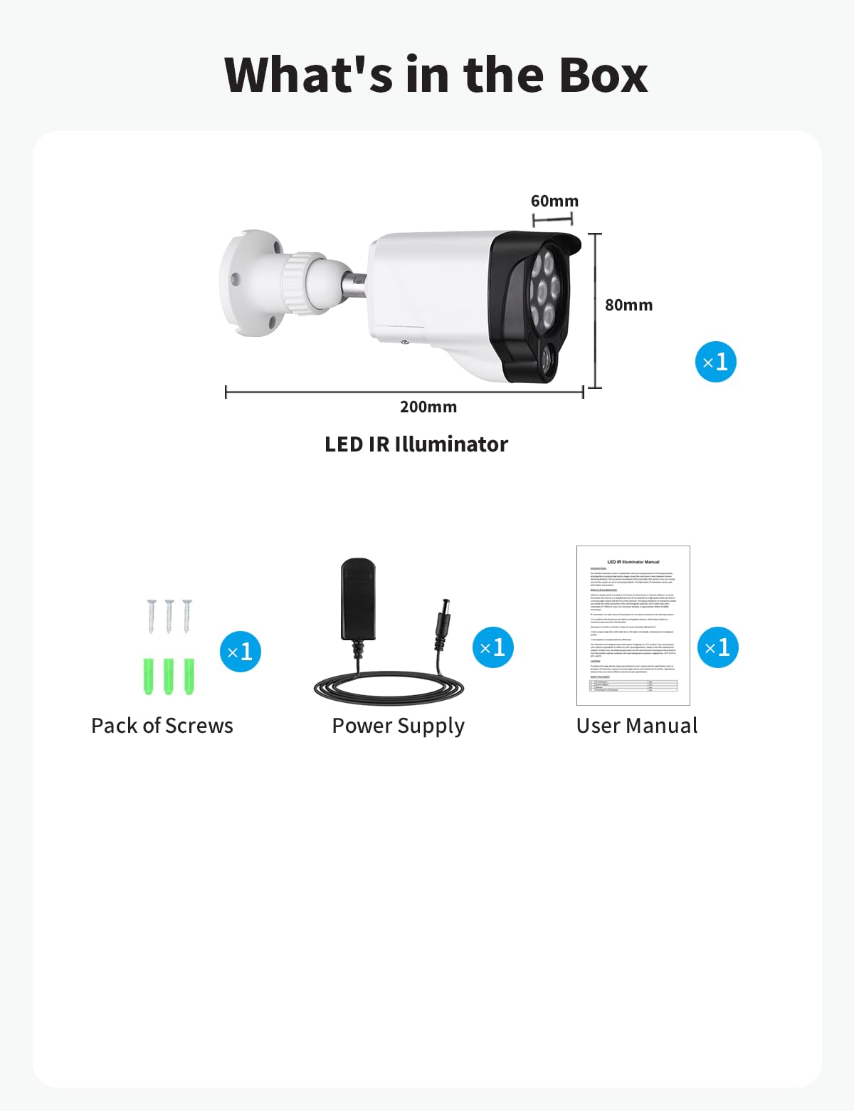 LONNKY 8-LED IR Illuminator, 90 Degree Wide Angle, 100Ft Range, White