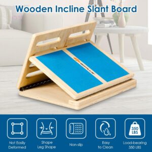 Goplus Wooden Slant Board, 4-level Adjustable Incline Stretch Board with Anti-skid Surface, 350lbs Weight Capacity Calf Stretcher for Squats, Calf Stretching