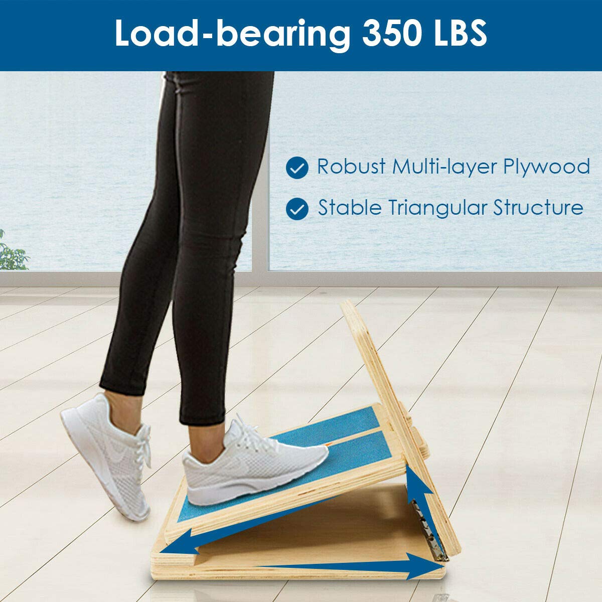 Goplus Wooden Slant Board, 4-level Adjustable Incline Stretch Board with Anti-skid Surface, 350lbs Weight Capacity Calf Stretcher for Squats, Calf Stretching