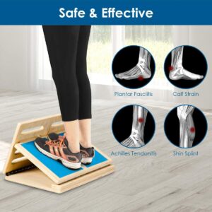 Goplus Wooden Slant Board, 4-level Adjustable Incline Stretch Board with Anti-skid Surface, 350lbs Weight Capacity Calf Stretcher for Squats, Calf Stretching