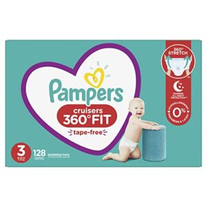 diapers size 3, 128 count - pampers cruisers 360° fit disposable baby diapers, enormous pack (packaging may vary)