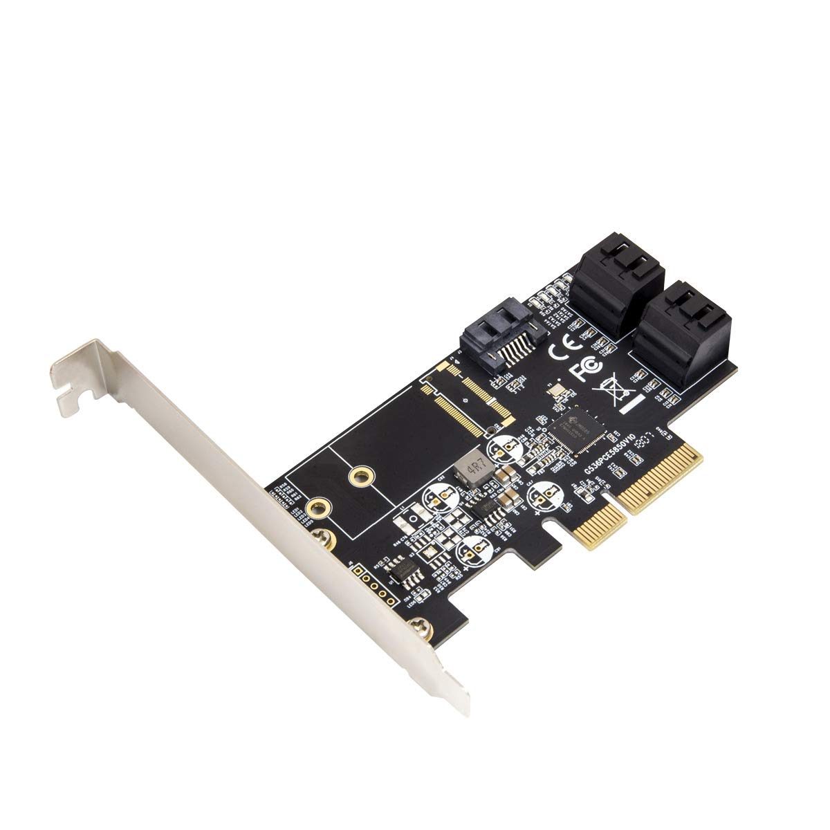 Internal 5 Port Non-Raid SATA III 6GB/S Pci-E X4 Controller Card for Desktop PC Support SSD and HDD with Low Profile Bracket. JMB585 Chipset