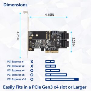 Internal 5 Port Non-Raid SATA III 6GB/S Pci-E X4 Controller Card for Desktop PC Support SSD and HDD with Low Profile Bracket. JMB585 Chipset