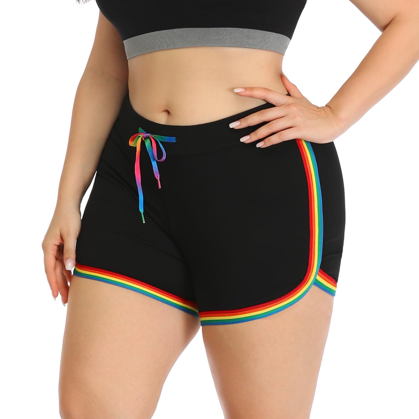 HDE Womens Rainbow Striped Retro Fashion Dolphin Running Workout Shorts 3X