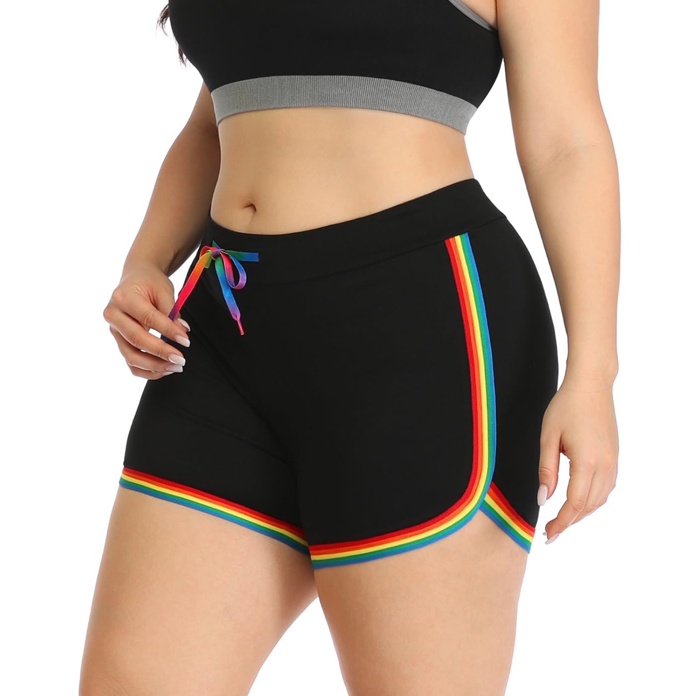 HDE Womens Rainbow Striped Retro Fashion Dolphin Running Workout Shorts 3X