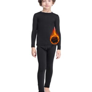 MANCYFIT Thermal Underwear for Boys Fleece Lined Long Johns Set Kids Base Layer Ultra Soft Black Large