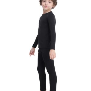 MANCYFIT Thermal Underwear for Boys Fleece Lined Long Johns Set Kids Base Layer Ultra Soft Black Large