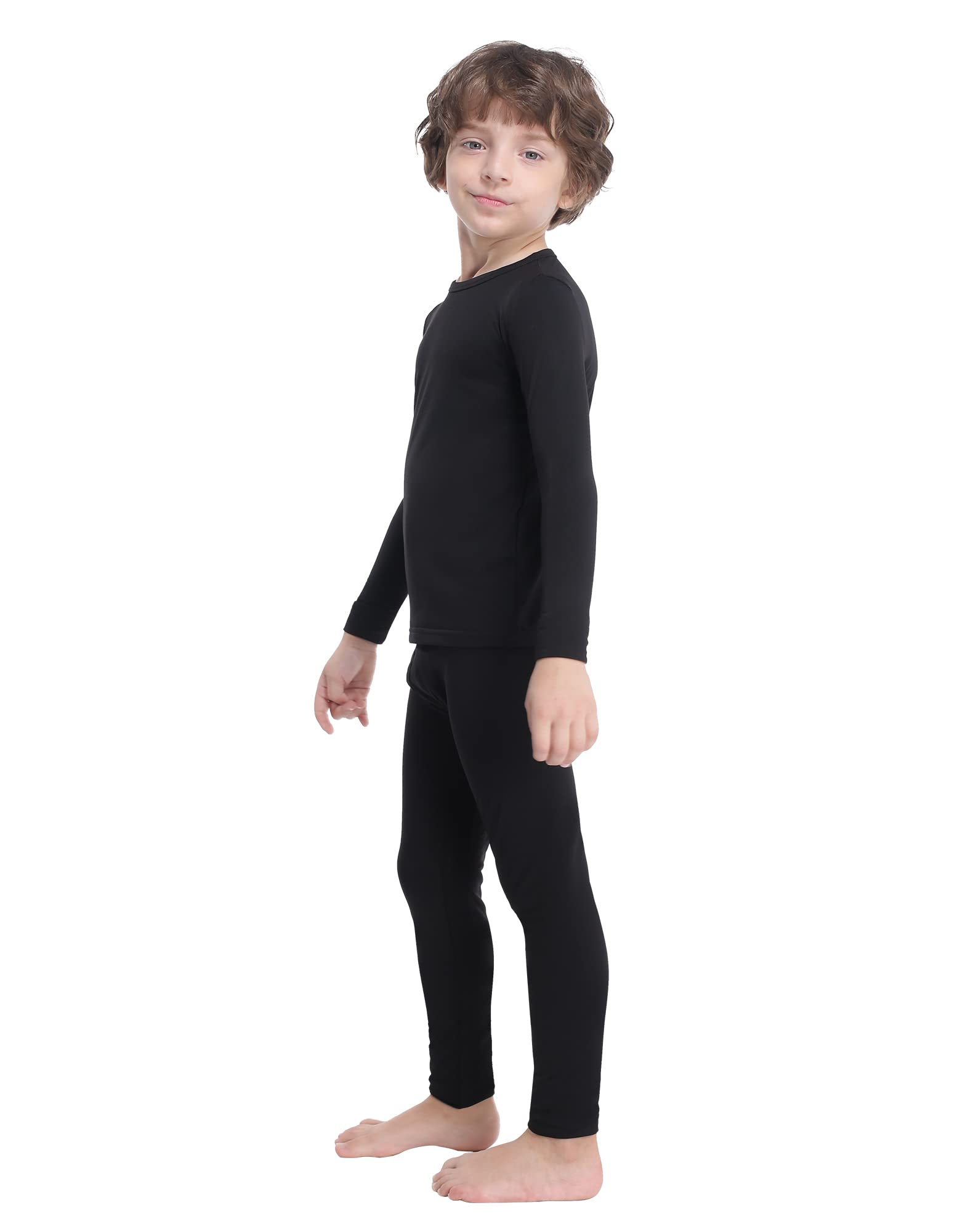 MANCYFIT Thermal Underwear for Boys Fleece Lined Long Johns Set Kids Base Layer Ultra Soft Black Large