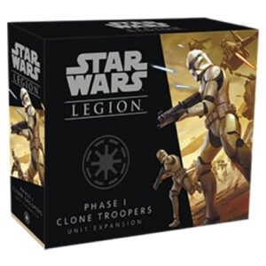 star wars legion phase 1 clone troopers expansion | two player battle game | miniatures game | strategy game for adults and teens | ages 14+ | average playtime 3 hours | made by atomic mass games