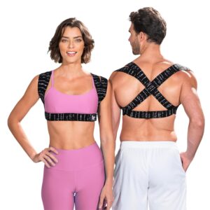 backembrace posture corrector for women and men - made in usa - slim and adjustable shoulder brace - back brace for back pain relief - black drizzle m/l