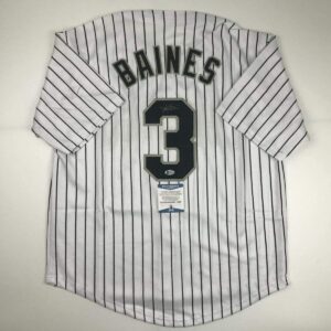 autographed/signed harold baines chicago pinstripe baseball jersey beckett bas coa