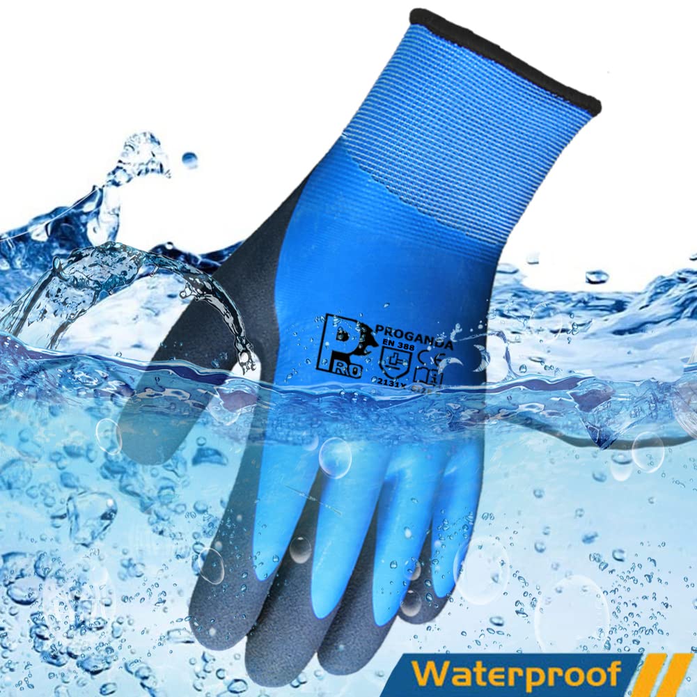 Waterproof Work Gloves Double Latex Coated Superior Grip for Gardening Outdoor Fishing Car Cleaning Multipurpose