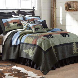 donna sharp full/queen bedding set - 3 piece - bear lake cotton lodge quilt set with full/queen quilt and two standard pillow shams - fits queen size and full size beds - machine washable