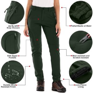 linlon Outdoor Women's Snow Ski Pants Soft Shell Fleece Lined Pants Water Resistant Camping Hiking Nylon Pants, Army Green 18