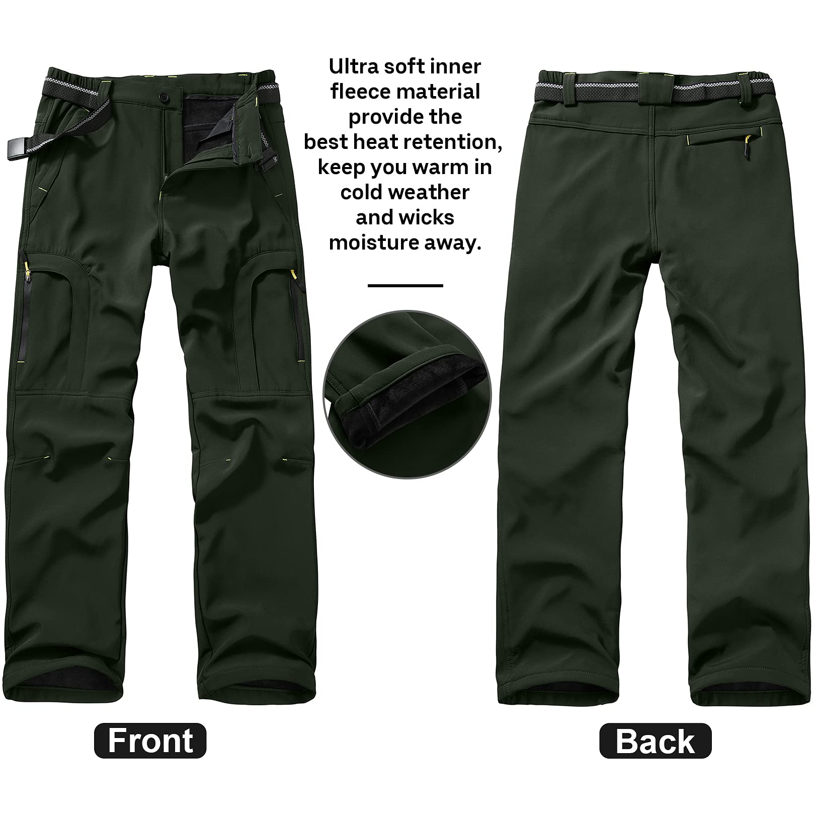 linlon Outdoor Women's Snow Ski Pants Soft Shell Fleece Lined Pants Water Resistant Camping Hiking Nylon Pants, Army Green 18