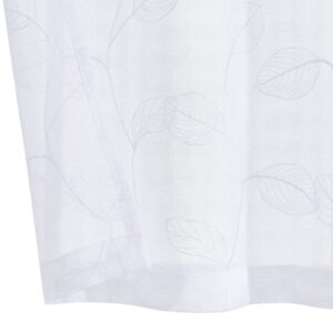 Topick White Sheer Leaf Curtain Kitchen Valance for Windows Leaf Embroidered Voile Small Curtain Valance Semi Sheer Farmhouse Curtain 16 Inch Rod Pocket 1 Panel White