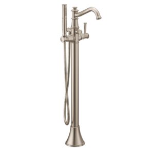 moen 9025bn belfield one-handle freestanding floor mount tub filler with handshower, brushed nickel