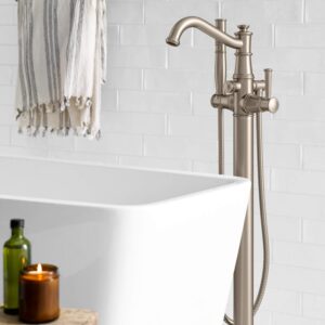 Moen 9025BN Belfield One-Handle Freestanding Floor Mount Tub Filler with Handshower, Brushed Nickel