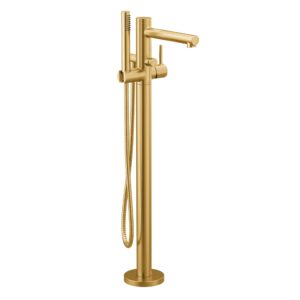 moen align brushed gold one-handle freestanding floor mount tub filler, freestanding tub faucet with handshower, 395bg