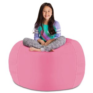 posh stuffable kids stuffed animal storage bean bag chair cover - childrens toy organizer, x-large 48" - solid pink