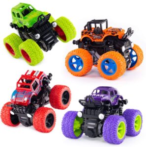 monster trucks inertia car toys - friction powered car toys for toddlers kids birthday christmas party supplies gift for boys and girls (4 color)