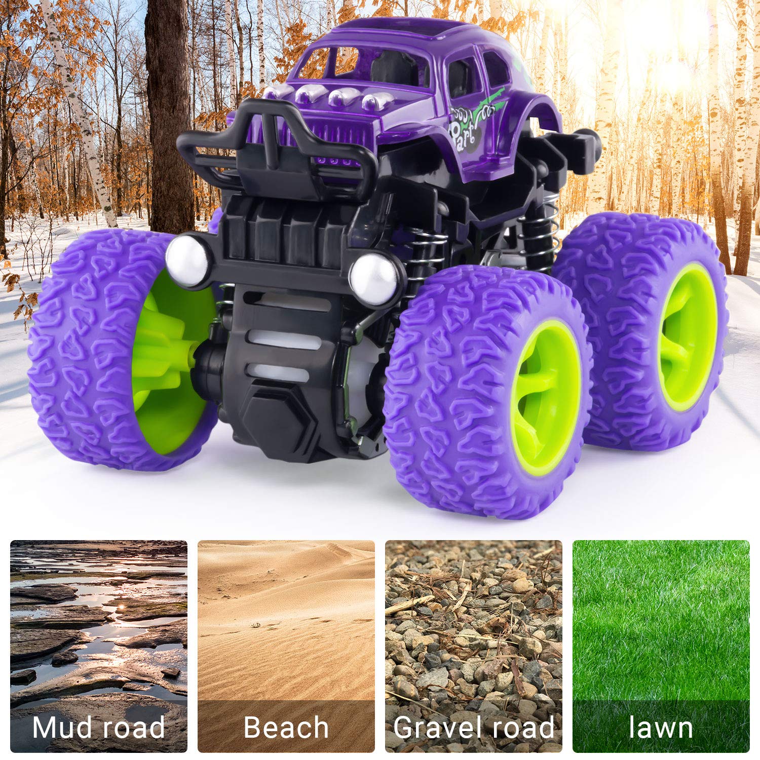 Monster Trucks Inertia Car Toys - Friction Powered Car Toys for Toddlers Kids Birthday Christmas Party Supplies Gift for Boys and Girls (4 Color)