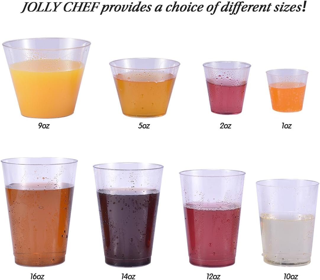 JOLLY CHEF 5 oz 100 Pack Small Glitter Disposable Cups, Glitter Plastic Cups, Disposable Plastic Shot Glasses Perfect for Parties Halloween Thanksgiving Christmas