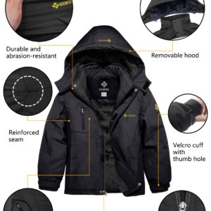 GEMYSE Boy's Waterproof Ski Snow Jacket Fleece Windproof Winter Jacket with Hood (Black,8)