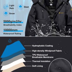 GEMYSE Boy's Waterproof Ski Snow Jacket Fleece Windproof Winter Jacket with Hood (Black,8)