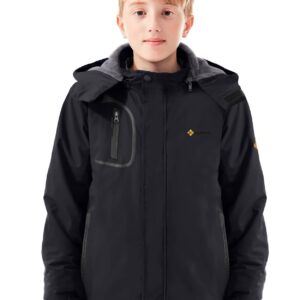 GEMYSE Boy's Waterproof Ski Snow Jacket Fleece Windproof Winter Jacket with Hood (Black,8)