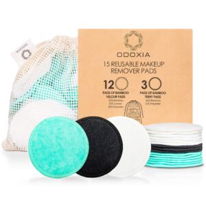 reusable makeup remover pads | eco friendly & zero waste cotton rounds | beauty products | 15 natural & organic face pads with laundry bag | soft for all skin types | bamboo wipes for facial cleansing