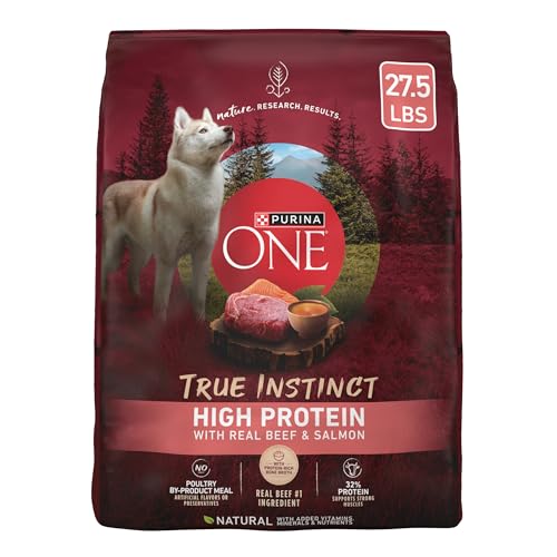 Purina ONE Natural High Protein Dry Dog Food Dry True Instinct with Real Beef and Salmon With Bone Broth and Added Vitamins, Minerals and Nutrients - 27.5 lb. Bag