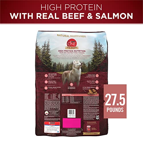 Purina ONE Natural High Protein Dry Dog Food Dry True Instinct with Real Beef and Salmon With Bone Broth and Added Vitamins, Minerals and Nutrients - 27.5 lb. Bag