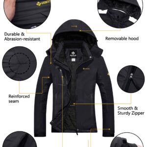 GEMYSE Women's Mountain Waterproof Ski Snow Jacket Winter Windproof Rain Coat Outdoor Hiking Windbreaker(Black 8301,X-Large)