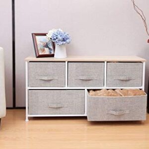 East Loft Extra Wide Dressers for Bedroom Cheap Closet Dresser for Nursery - Storage Dresser with 5 Fabric Drawers - Easy Assembly Small Dresser for Closet Kids Clothes Organizer (Beige)