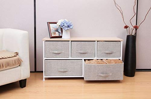 East Loft Extra Wide Dressers for Bedroom Cheap Closet Dresser for Nursery - Storage Dresser with 5 Fabric Drawers - Easy Assembly Small Dresser for Closet Kids Clothes Organizer (Beige)