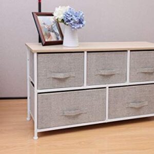 East Loft Extra Wide Dressers for Bedroom Cheap Closet Dresser for Nursery - Storage Dresser with 5 Fabric Drawers - Easy Assembly Small Dresser for Closet Kids Clothes Organizer (Beige)