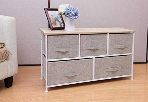 East Loft Extra Wide Dressers for Bedroom Cheap Closet Dresser for Nursery - Storage Dresser with 5 Fabric Drawers - Easy Assembly Small Dresser for Closet Kids Clothes Organizer (Beige)