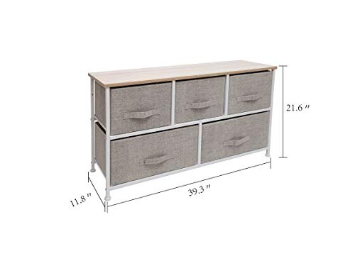 East Loft Extra Wide Dressers for Bedroom Cheap Closet Dresser for Nursery - Storage Dresser with 5 Fabric Drawers - Easy Assembly Small Dresser for Closet Kids Clothes Organizer (Beige)