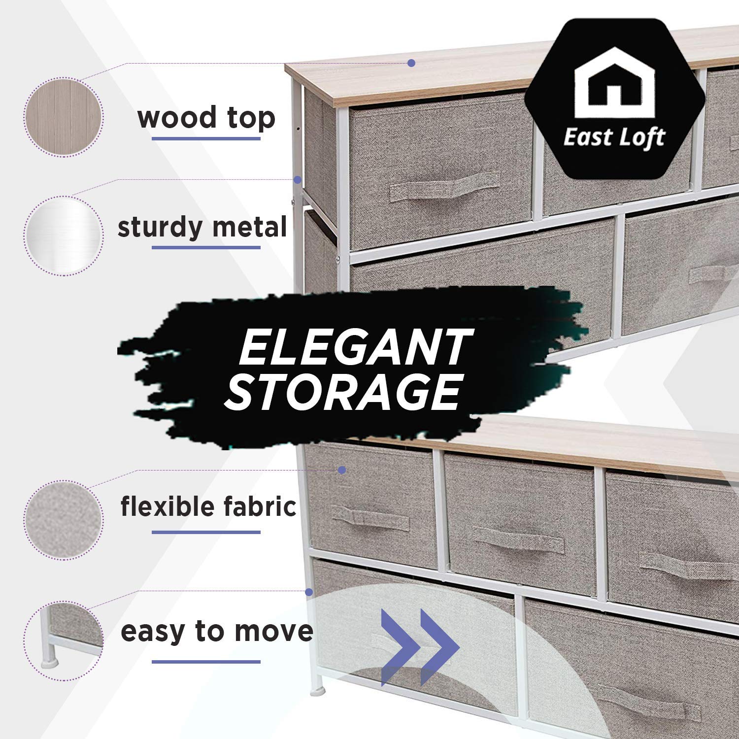 East Loft Extra Wide Dressers for Bedroom Cheap Closet Dresser for Nursery - Storage Dresser with 5 Fabric Drawers - Easy Assembly Small Dresser for Closet Kids Clothes Organizer (Beige)