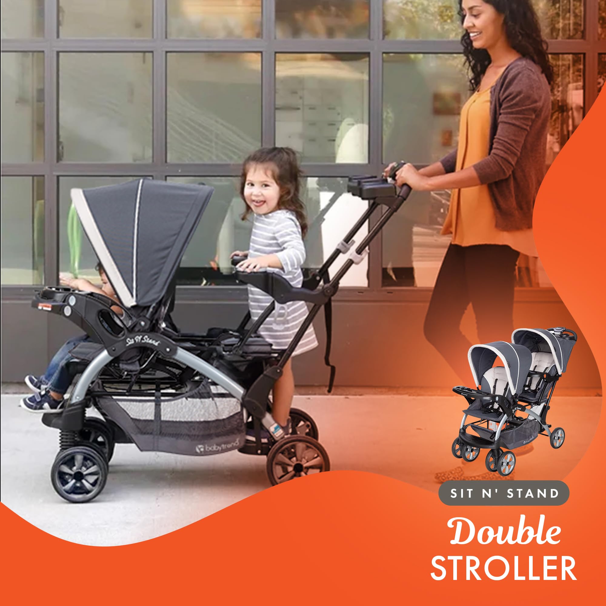 Baby Trend Sit N Stand Easy Fold Travel Double Baby Dual Stroller and Single Infant Car Seat Travel System with Safety Harnesses and Cover, Magnolia