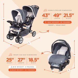 Baby Trend Sit N Stand Easy Fold Travel Double Baby Dual Stroller and Single Infant Car Seat Travel System with Safety Harnesses and Cover, Magnolia