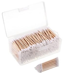 norme 6 inch cotton swabs in storage box 500 pcs long cotton swab pointed and round tip with wooden handle cleaning swabs buds for makeup gun cleaning pet care