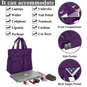 Canvas Tote Bag Waterproof Nylon Multi Pocket Shoulder Bags Laptop Work Bag Teacher Purse and Handbags for Women & Men (Purple-new)