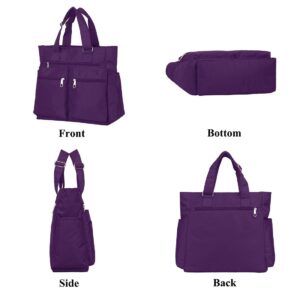 Canvas Tote Bag Waterproof Nylon Multi Pocket Shoulder Bags Laptop Work Bag Teacher Purse and Handbags for Women & Men (Purple-new)