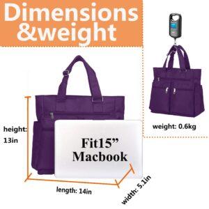 Canvas Tote Bag Waterproof Nylon Multi Pocket Shoulder Bags Laptop Work Bag Teacher Purse and Handbags for Women & Men (Purple-new)